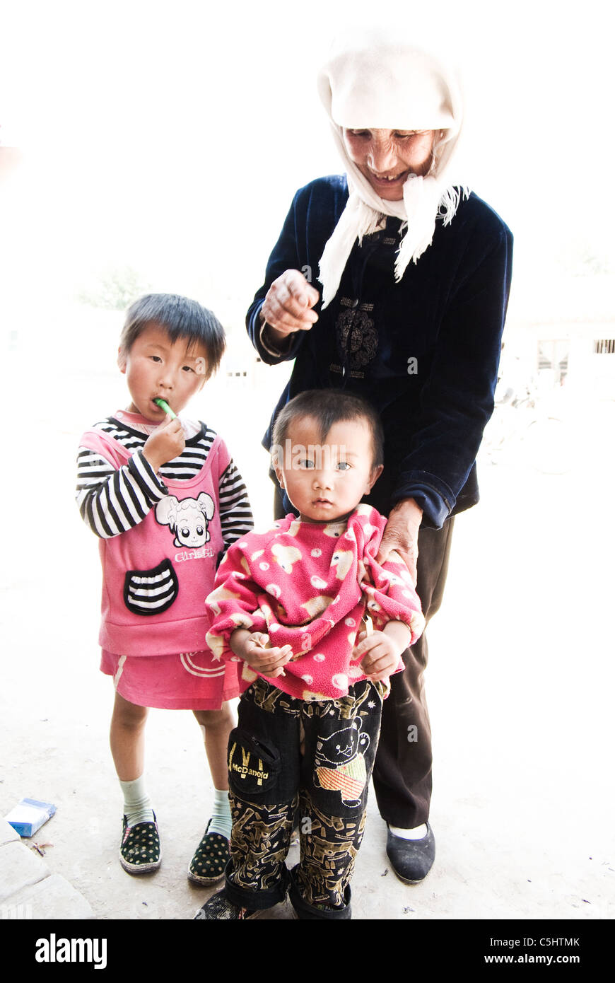 grandmother with grandchildren in a village in ningxia,china Stock ...