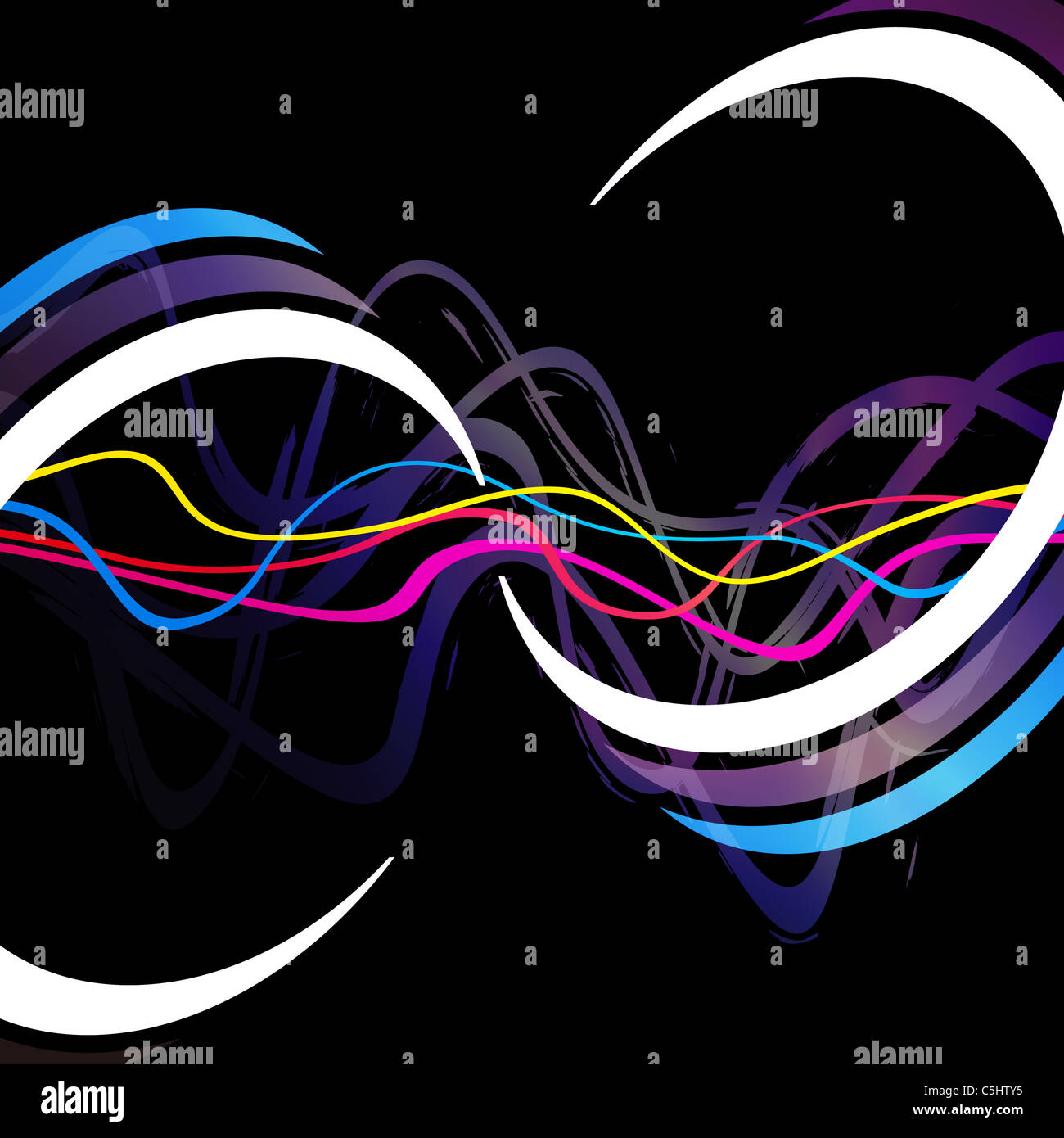 Abstract layout with wavy lines and circular rings in the form of an ...