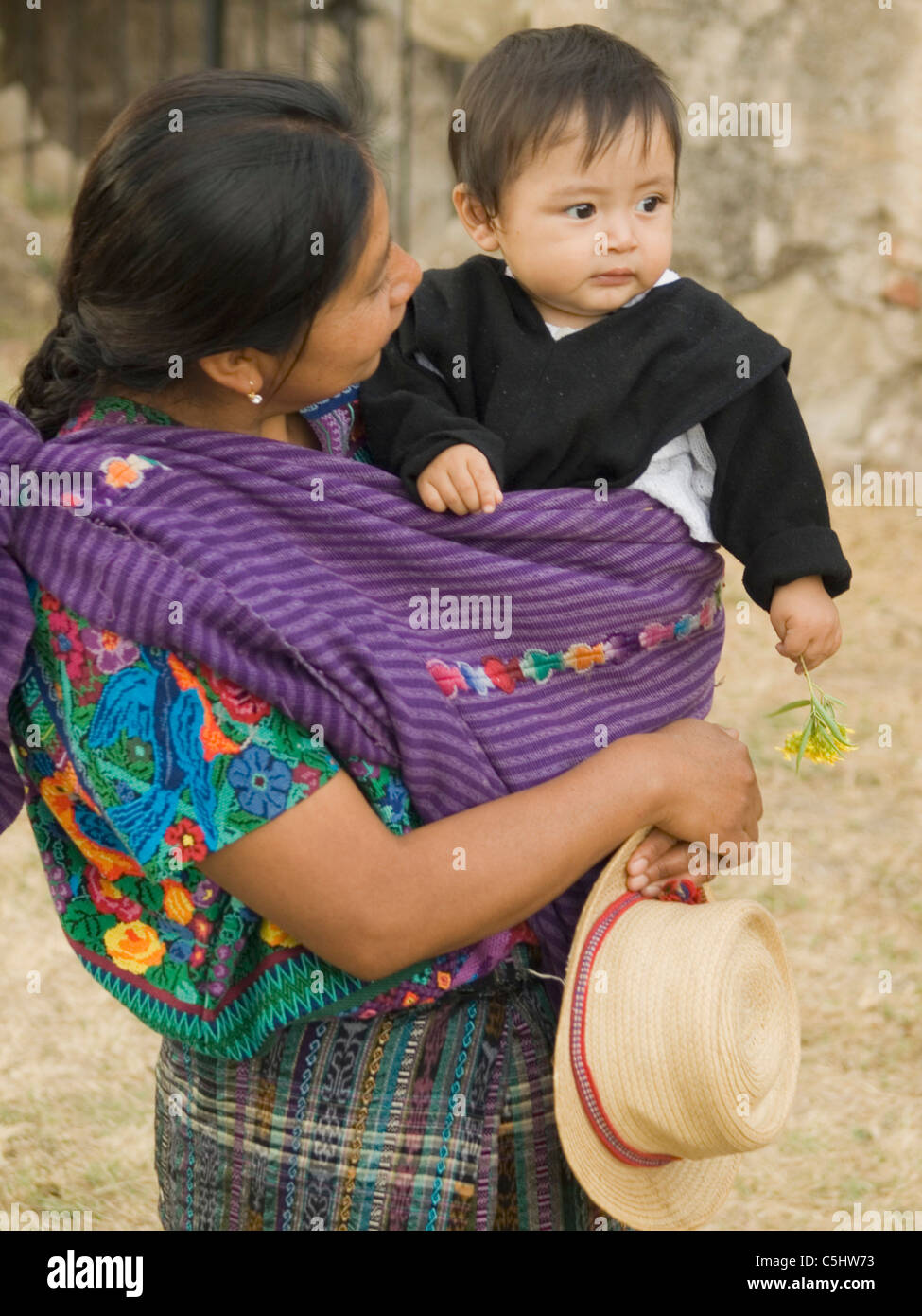 Guatemalan indigenous family in traditional clothing in Antiqua ...