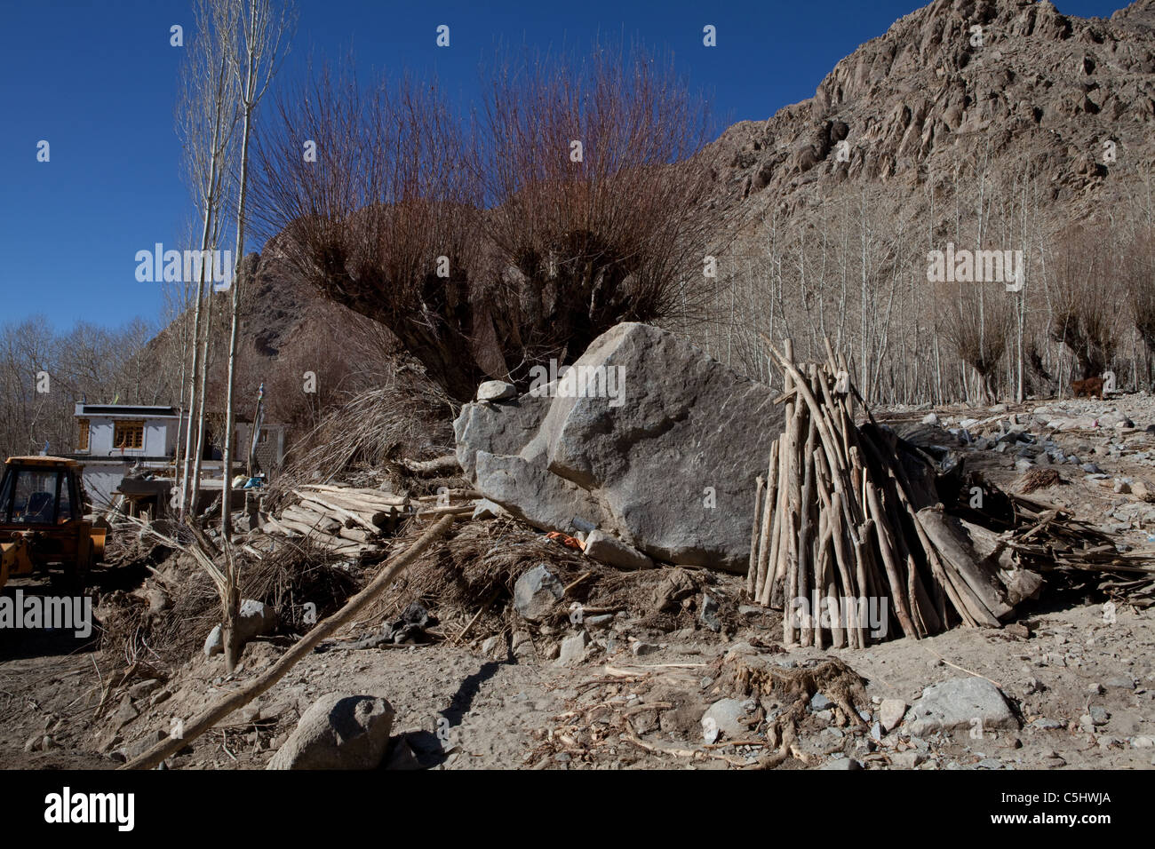 A boulder which fell from the mountains during the floods of August ...