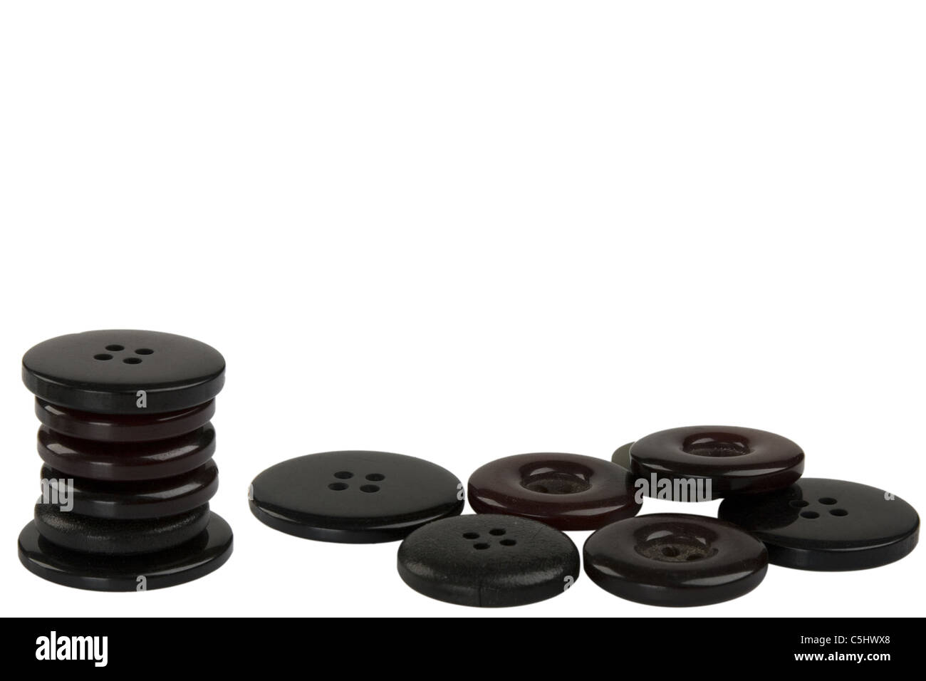 front view of black different button on white background Stock Photo ...