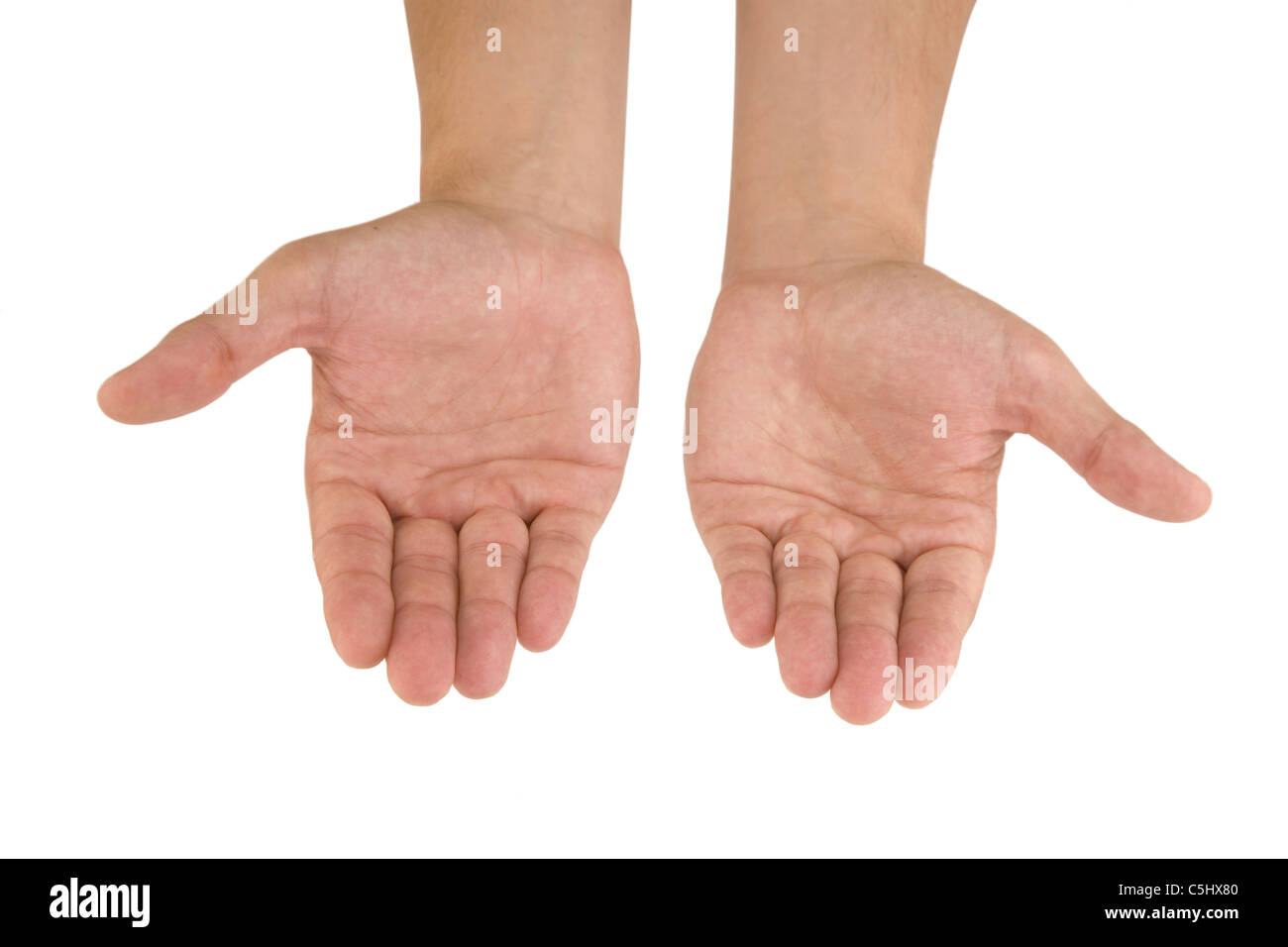 Open hands on white background. Holding, begging, giving, showing ...