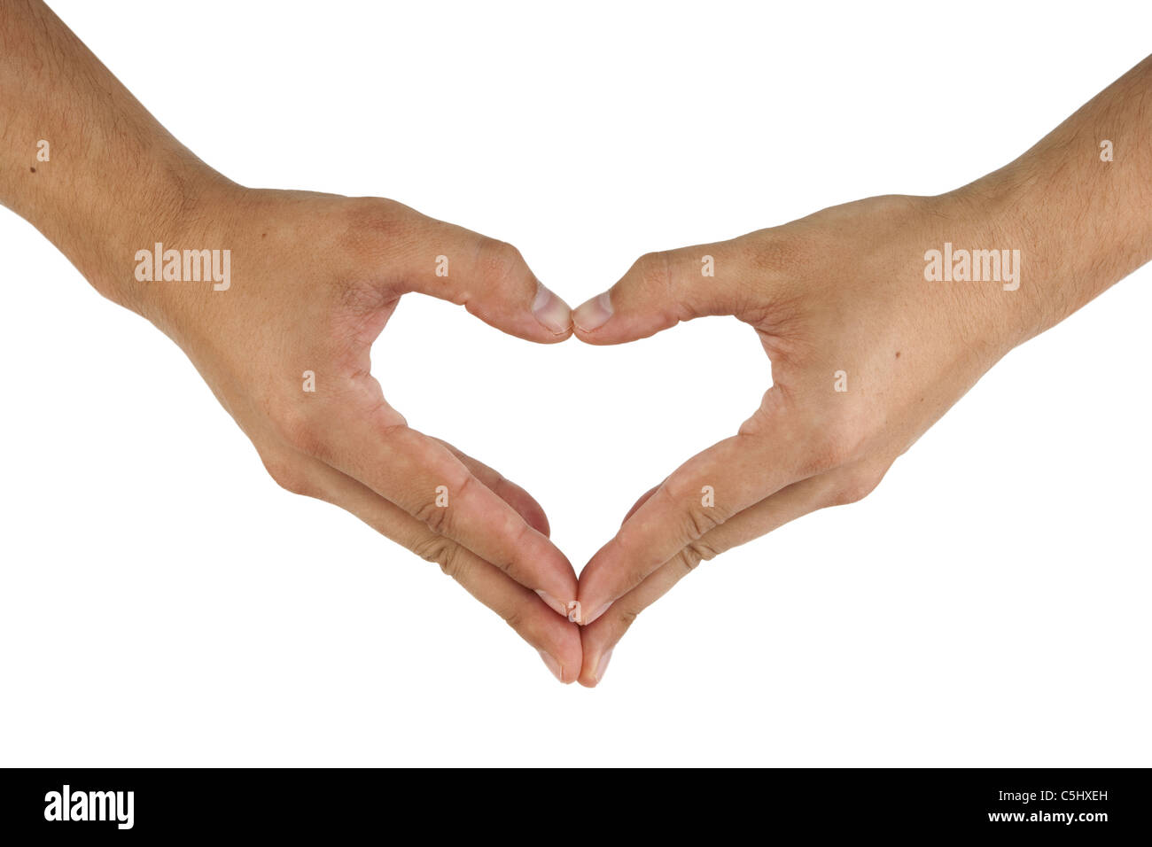 two hands make heart shape on white background Stock Photo - Alamy