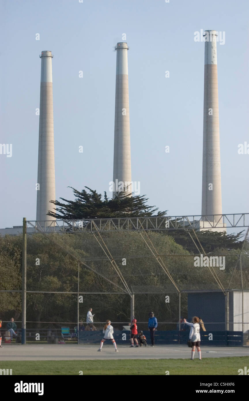 Power plant smokestacks in Morro Bay, California Stock Photo - Alamy