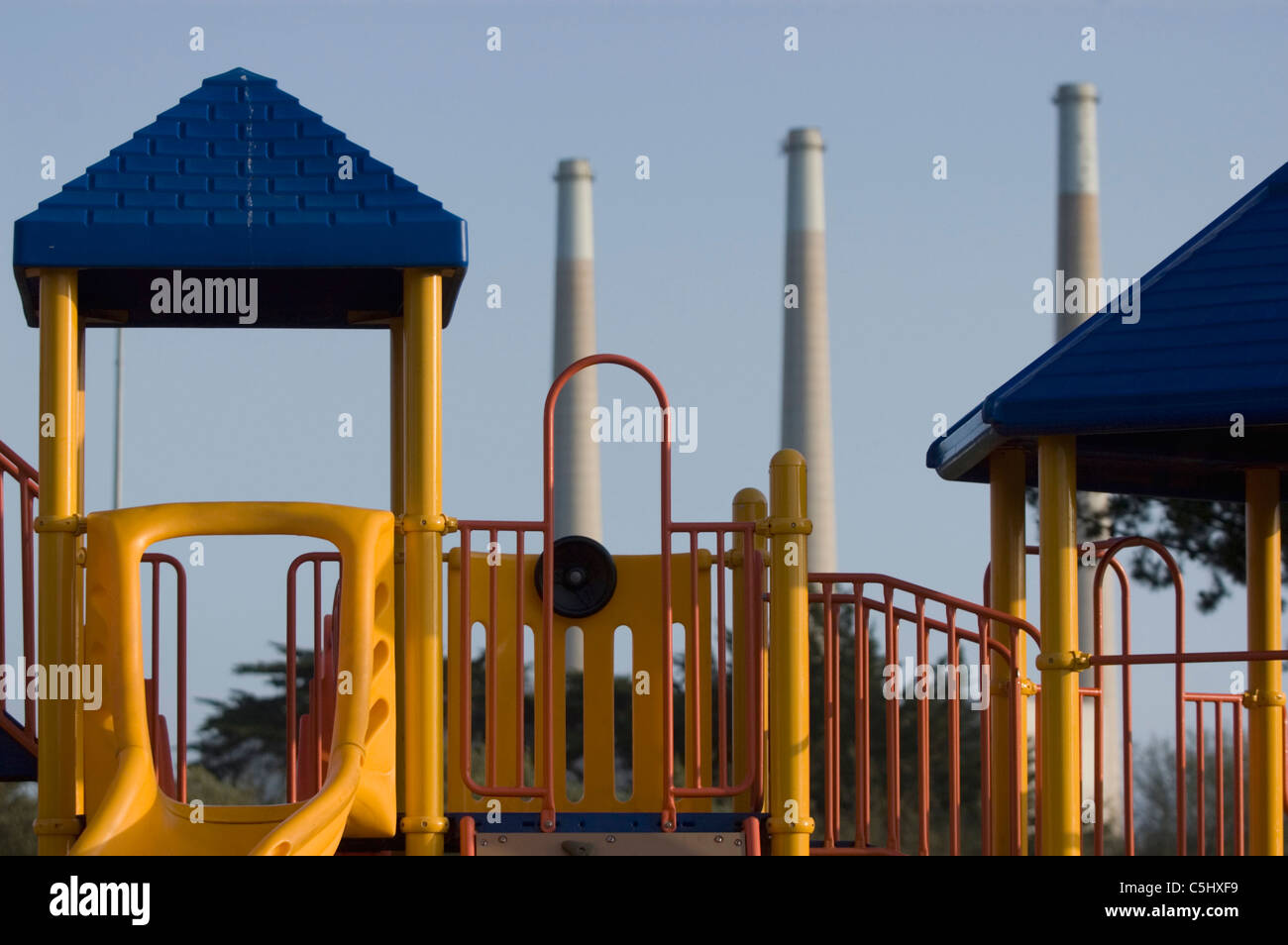 Power plant smokestacks in Morro Bay, California Stock Photo - Alamy