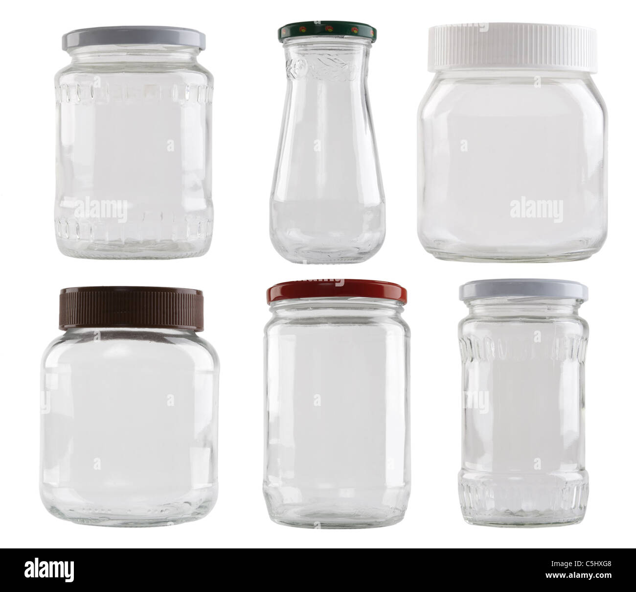 set of 6 empty jar isolated on white background Stock Photo - Alamy