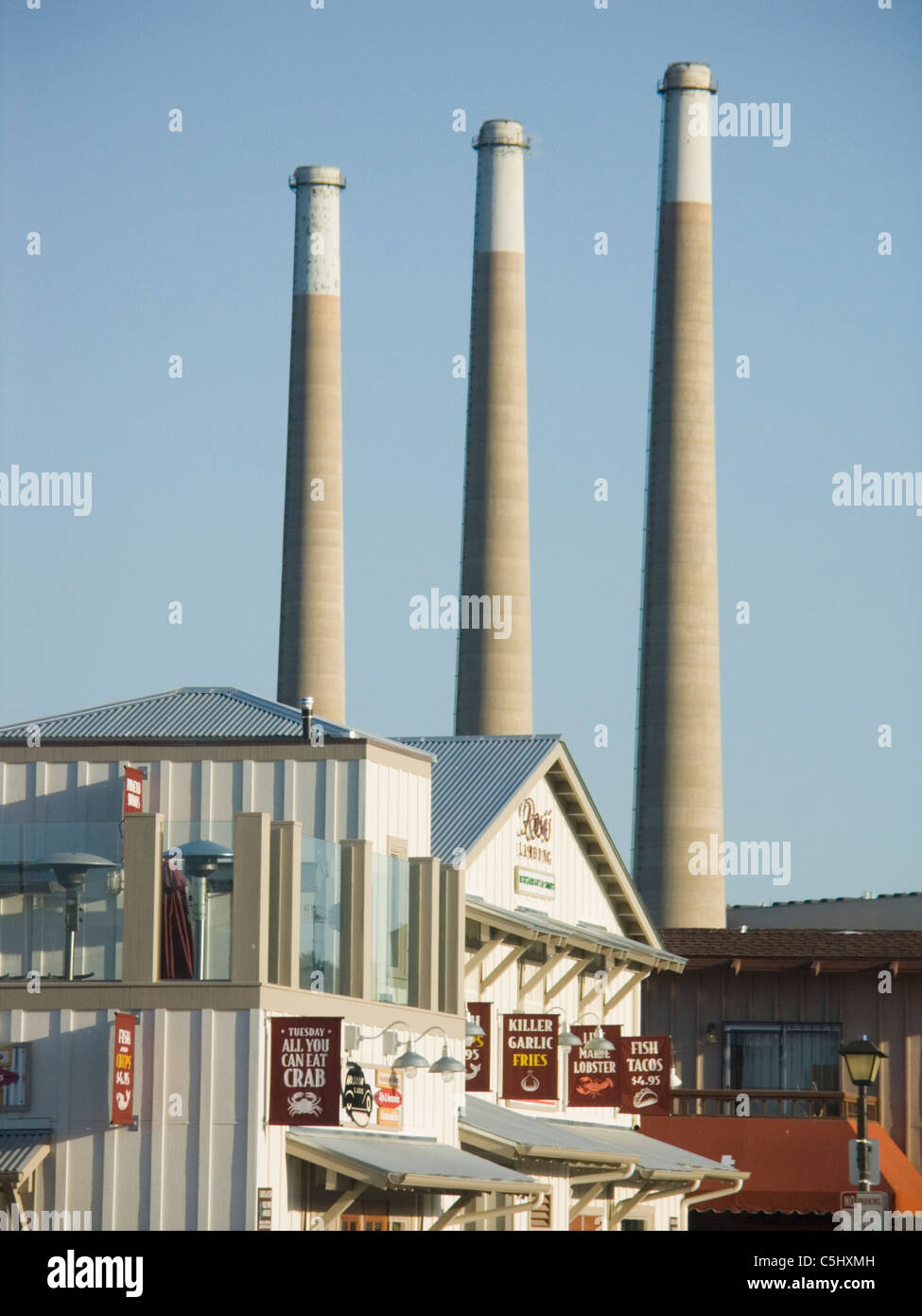 Power plant smokestacks in Morro Bay, California Stock Photo - Alamy