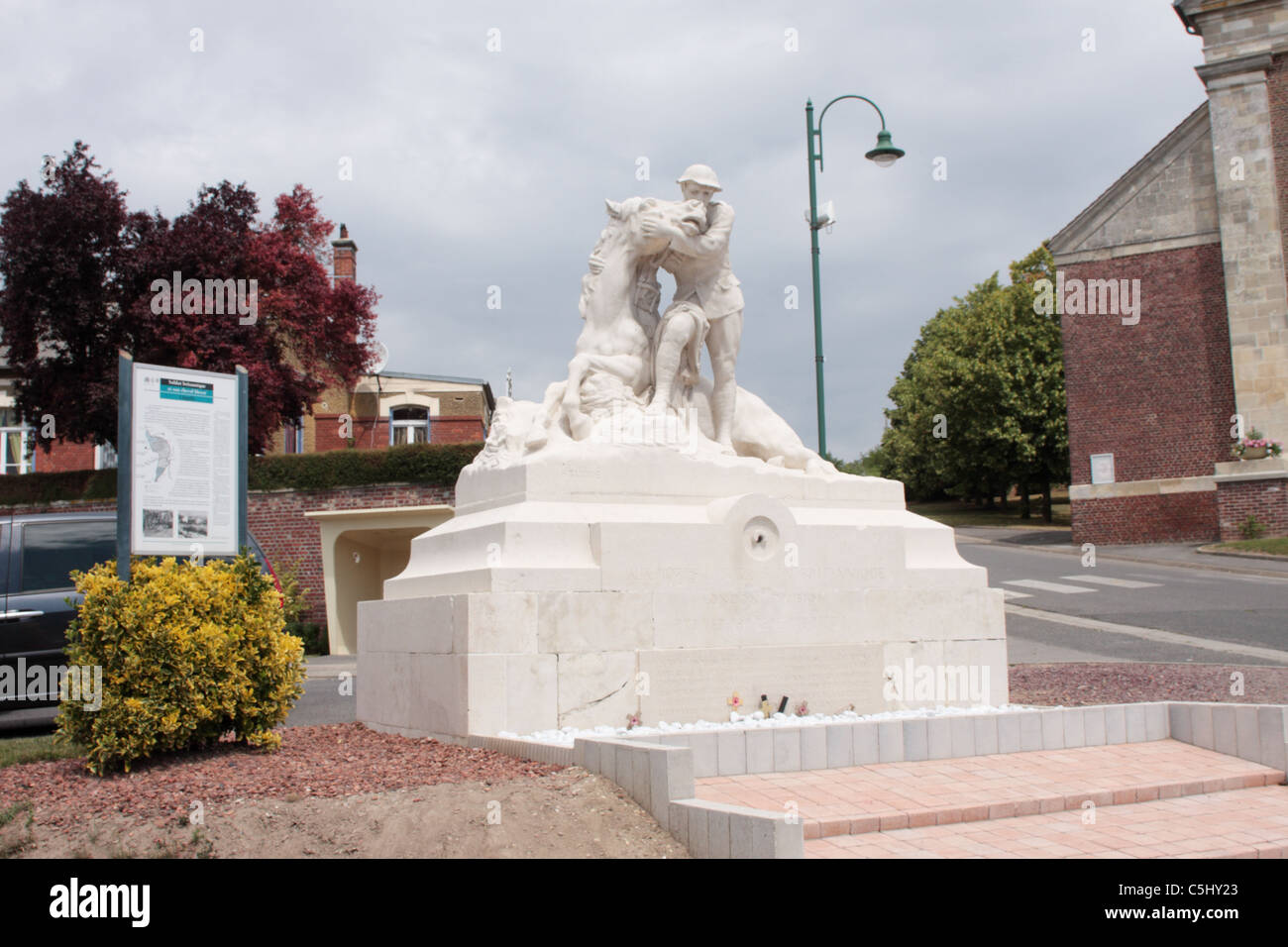 Statue of a British World War One Artilleryman comforting his dying ...
