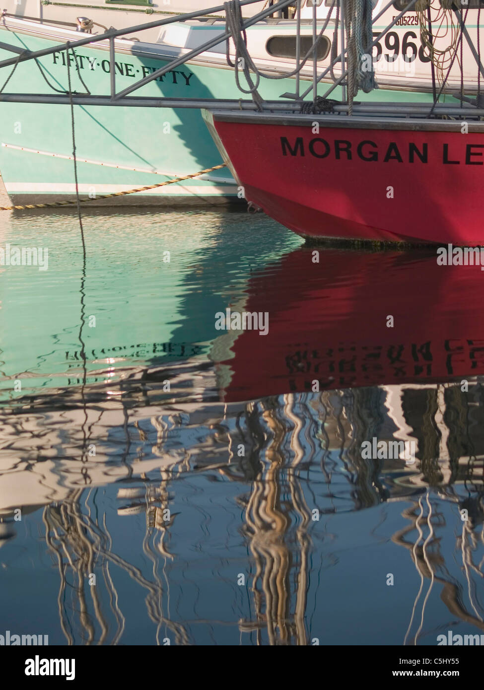 Reflections of boats in Santa Barbara, California Stock Photo - Alamy