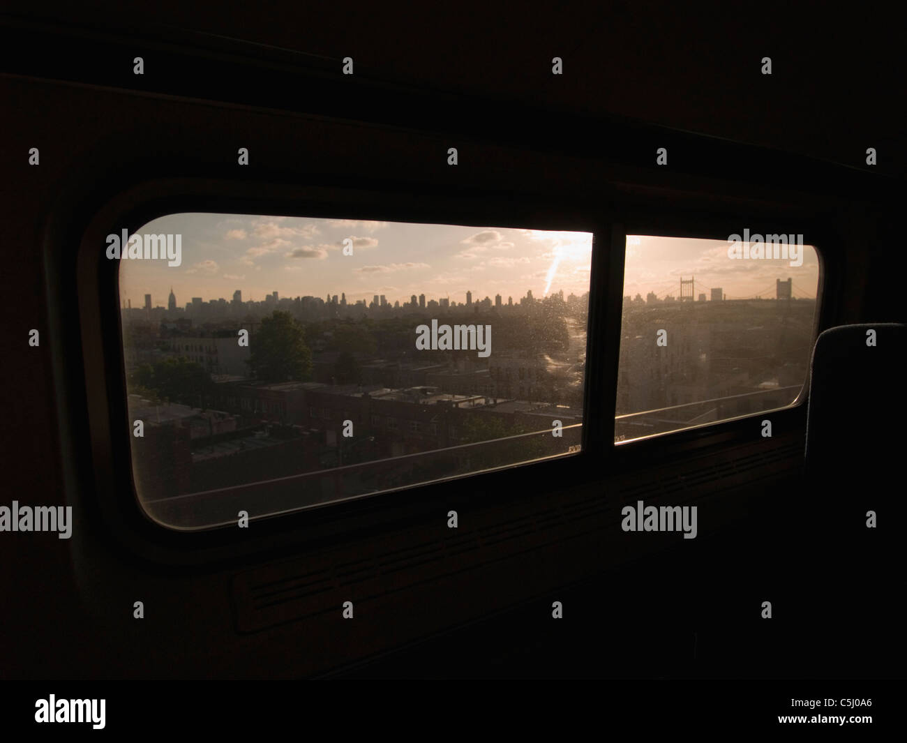 New York City from out an Amtrak train window in New York, New York ...