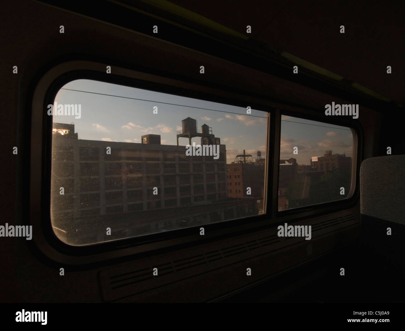 New York City from out an Amtrak train window in New York, New York ...