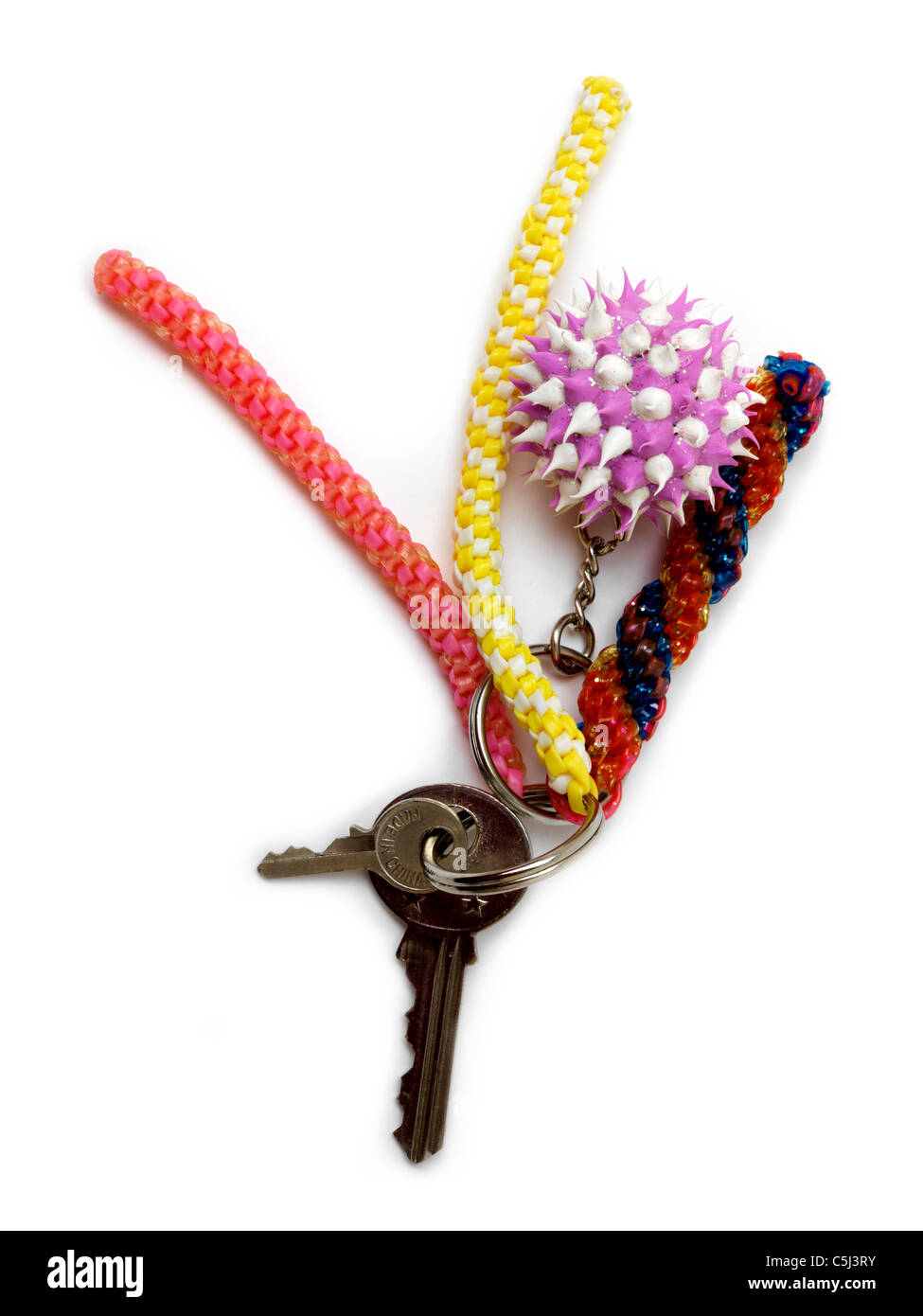 Keys On Keyring With Scoubidous Stock Photo - Alamy