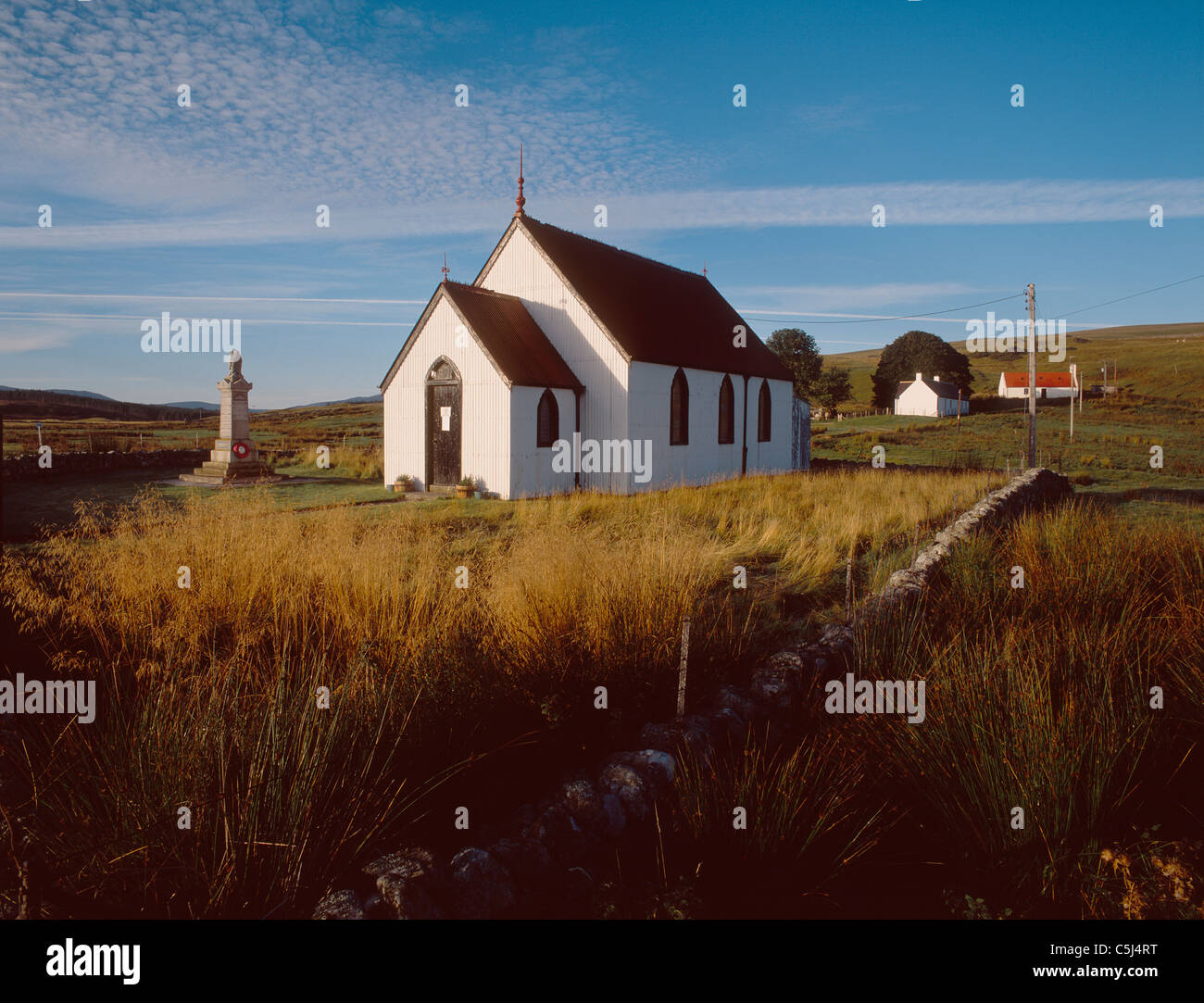 Old-style tin (corrugated -iron) church at Syre, Strath Naver ...