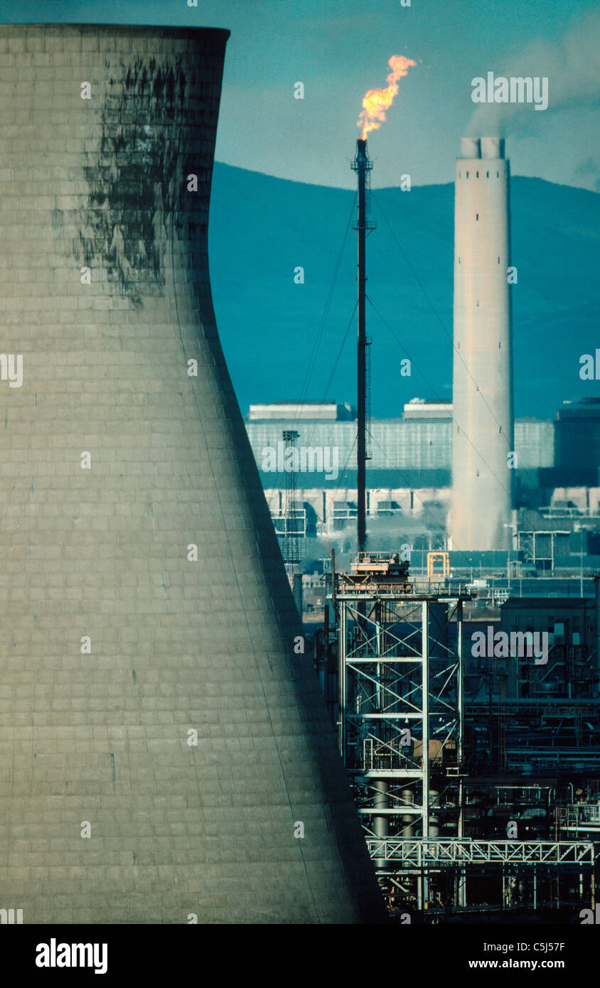 Graphic image of cooling-tower, flare-stack and power-station chimney ...
