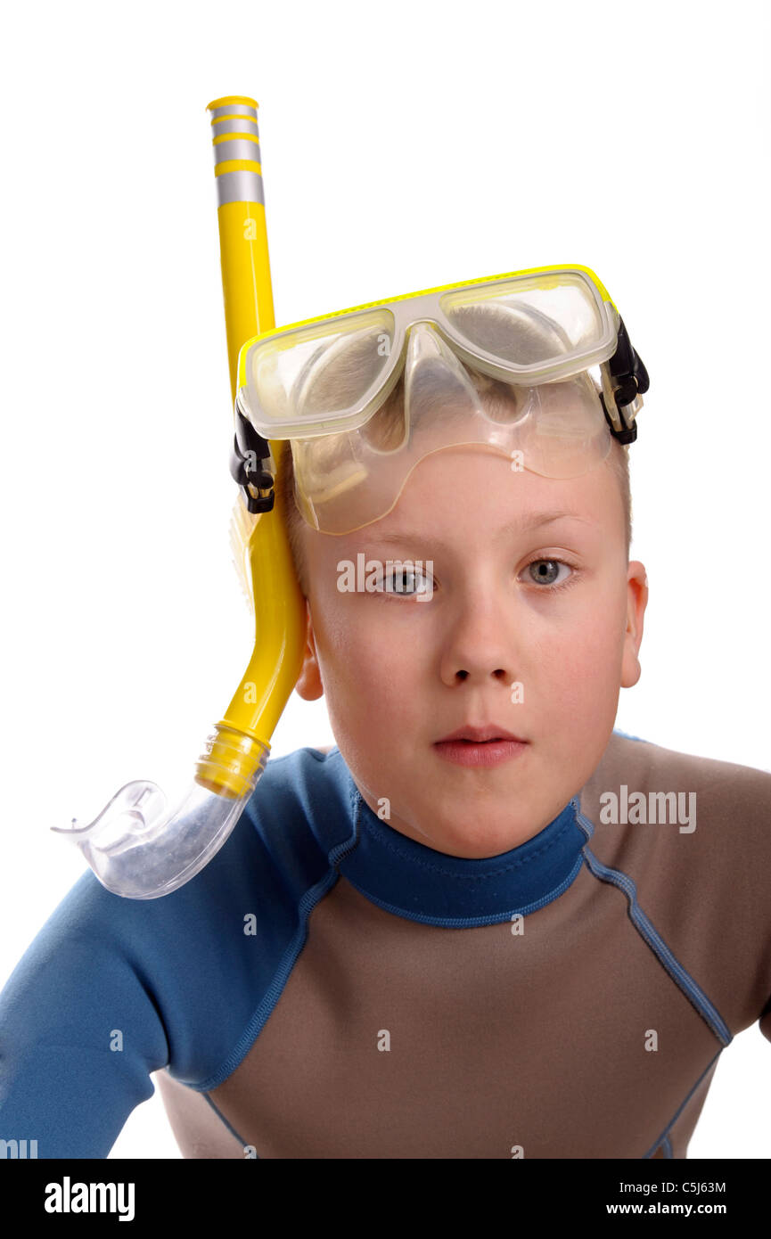 boy with scuba and mask. Isolated on white background Stock Photo - Alamy