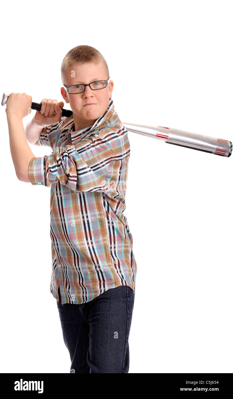 angry boy with baseball bat. Isolated on white background Stock Photo ...