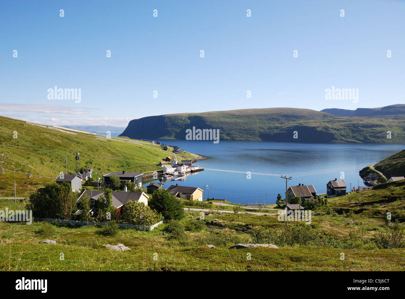 Summer view of fishing village Akkarfjord Stock Photo - Alamy