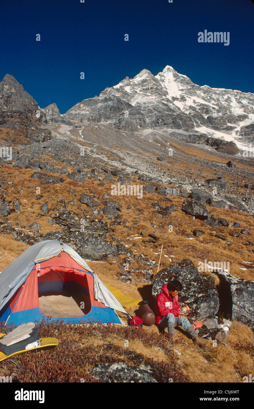 Base camp below the peak of Gauri Shankar, Rolwaling, Nepal Himalaya ...