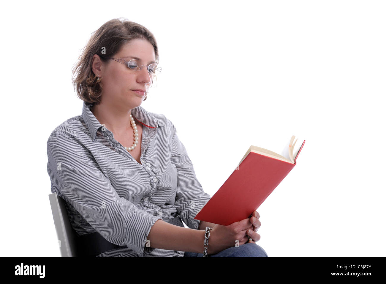 woman reading a book. Isolated on white background Stock Photo - Alamy