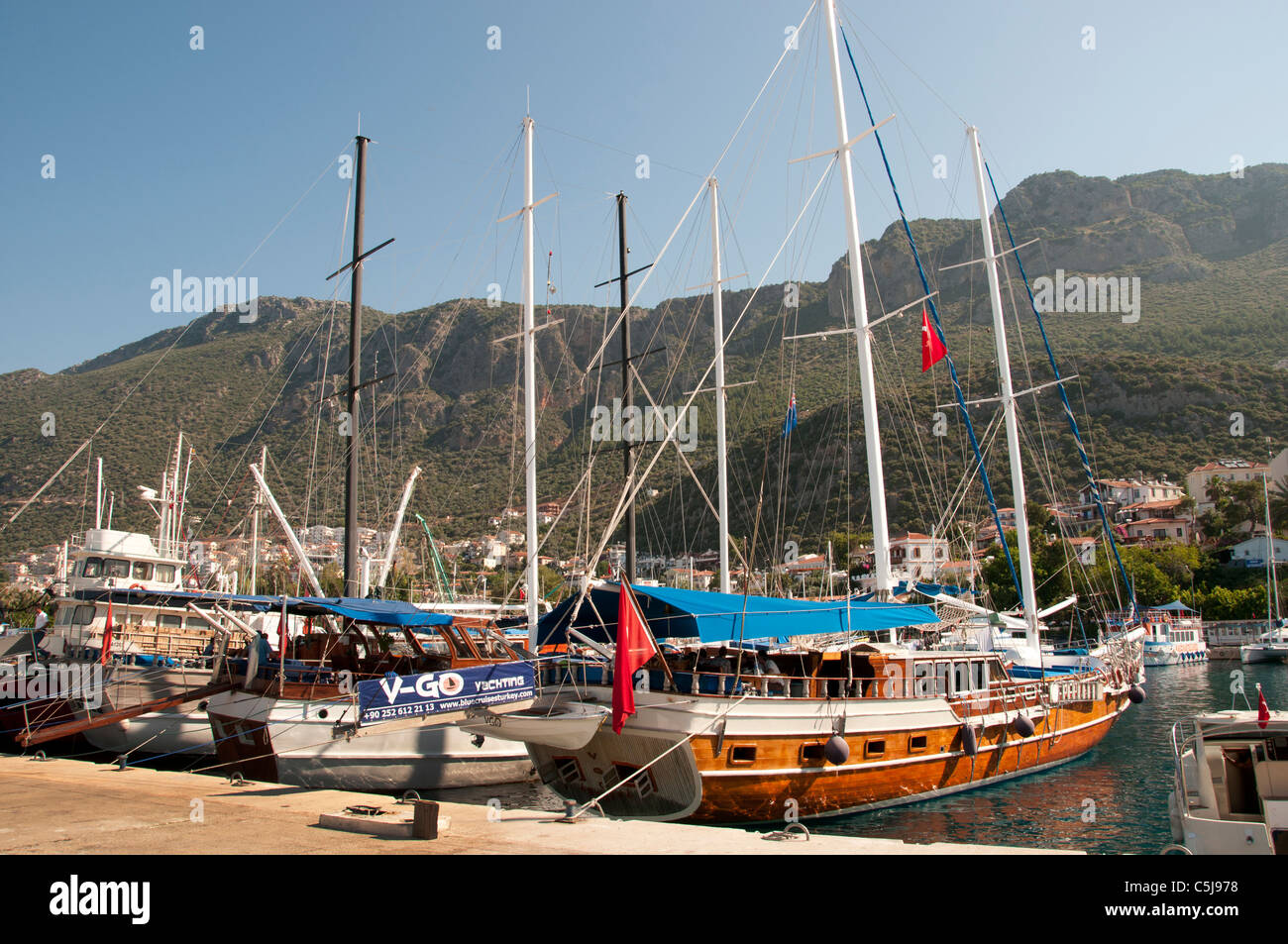 Kas Turkish Turkey port harbor boat vessel Stock Photo - Alamy