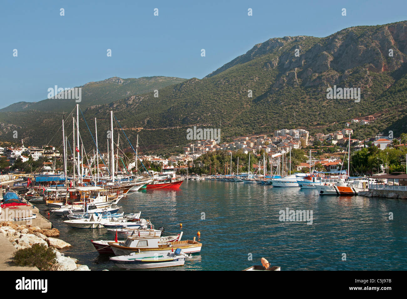 Kas Turkish Turkey port harbor boat vessel Stock Photo - Alamy