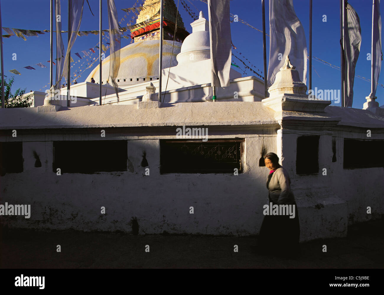 The Great Stupa in the Tibetan quarter at Boddnath or Bauda in the ...