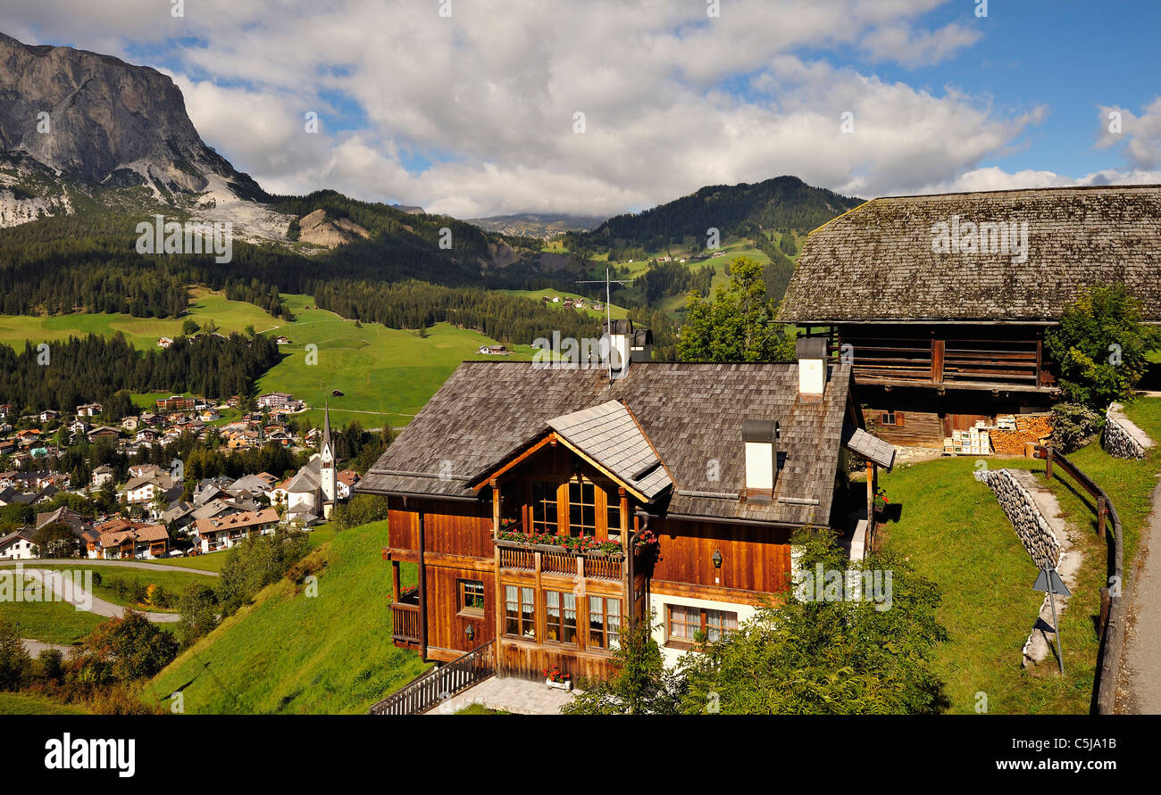 Badia village in the Badia Alta valley in the Dolomites, northern Italy ...