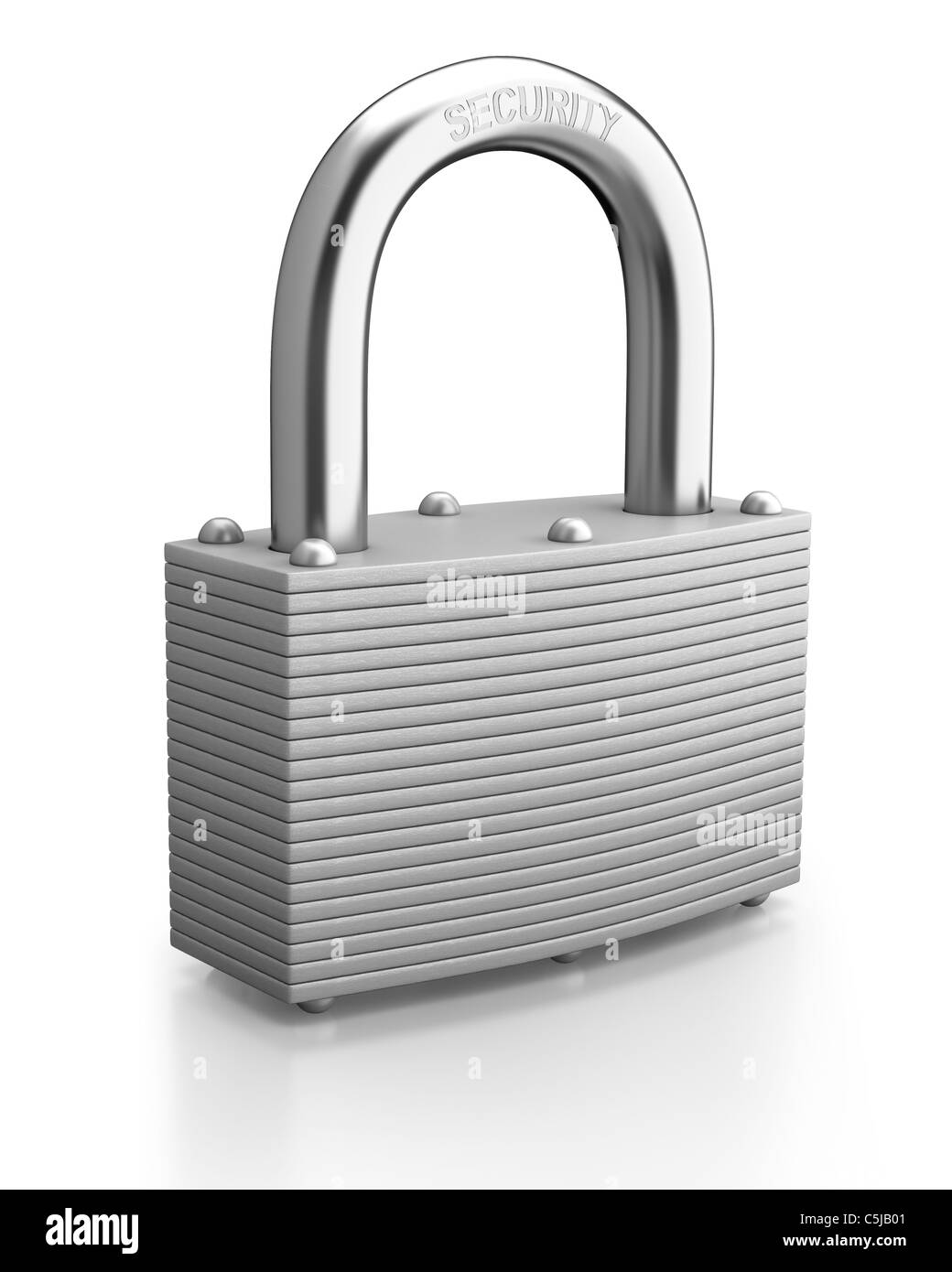 Closeup of an closed chrome steel padlock on a white background Stock ...