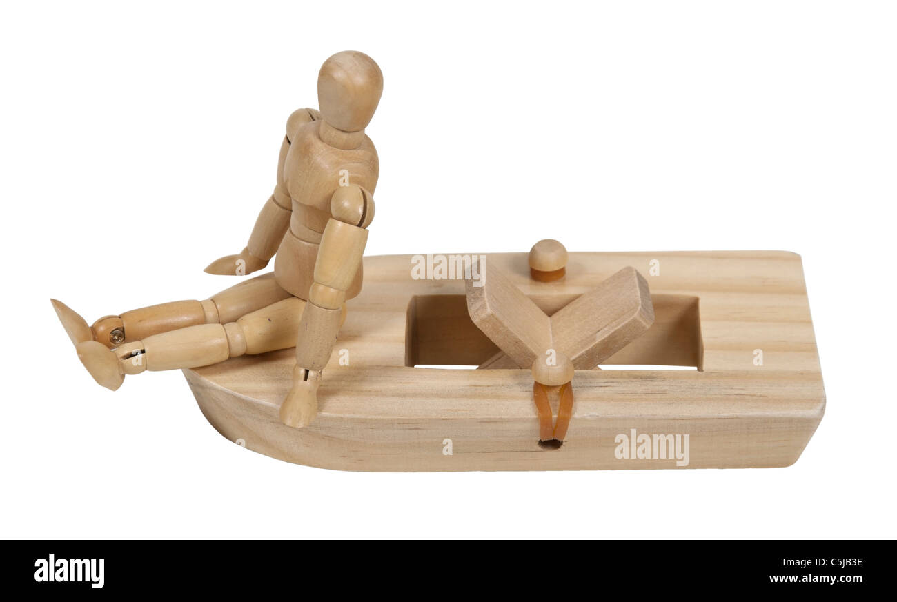 Relaxing on a rubber band powered wooden paddle boat - path included ...