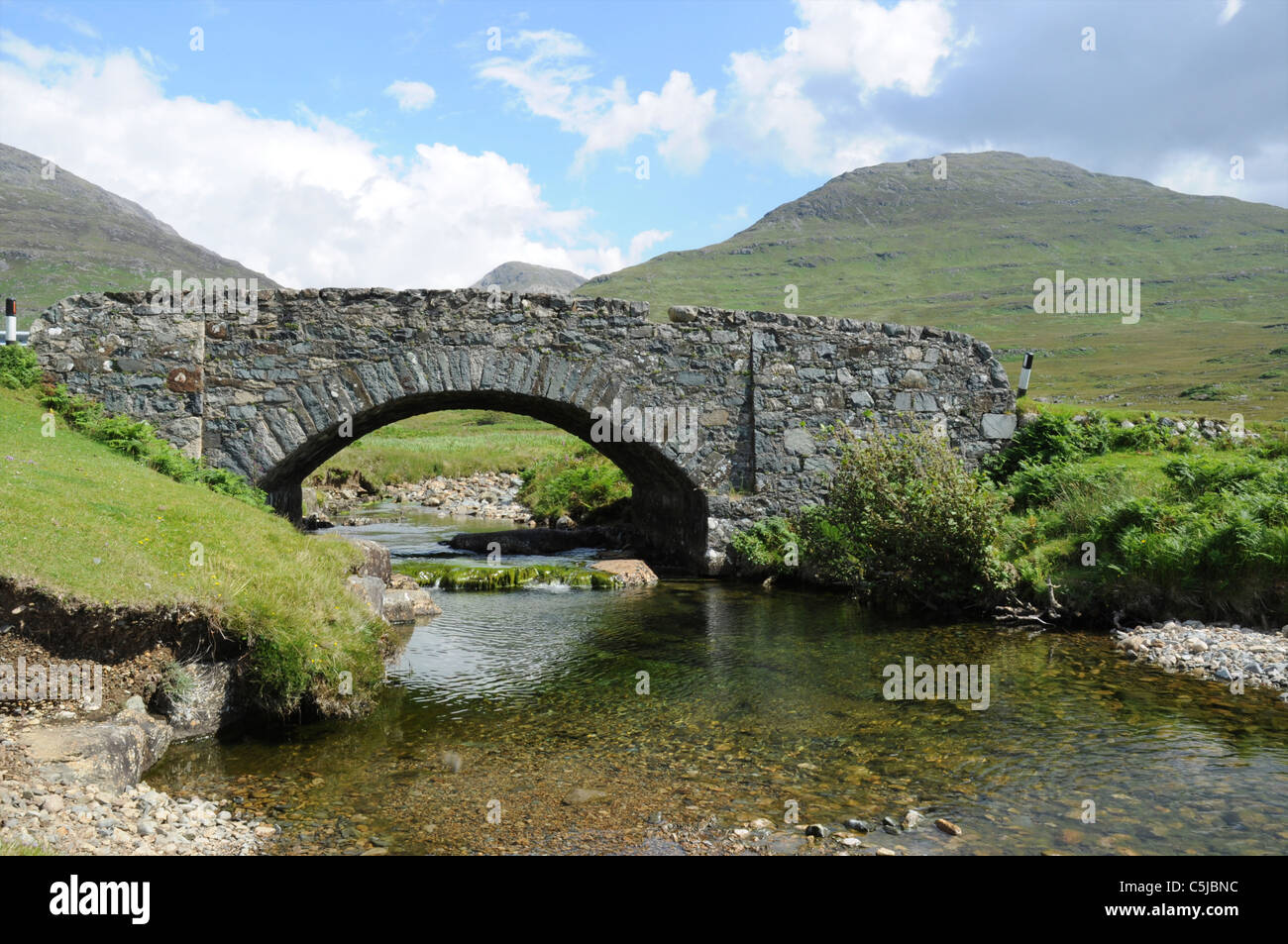 Road bridge over river on the south bank of Loch na Keal, Isle of Mull ...