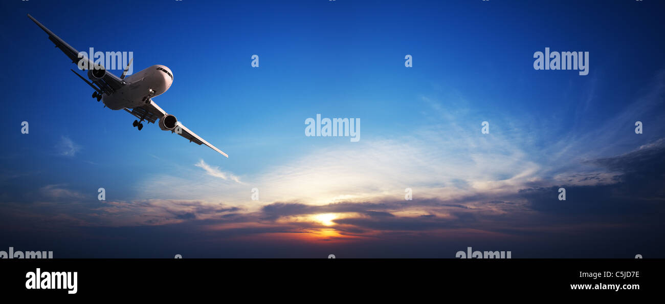Jet aircraft in flight. Panoramic image Stock Photo - Alamy