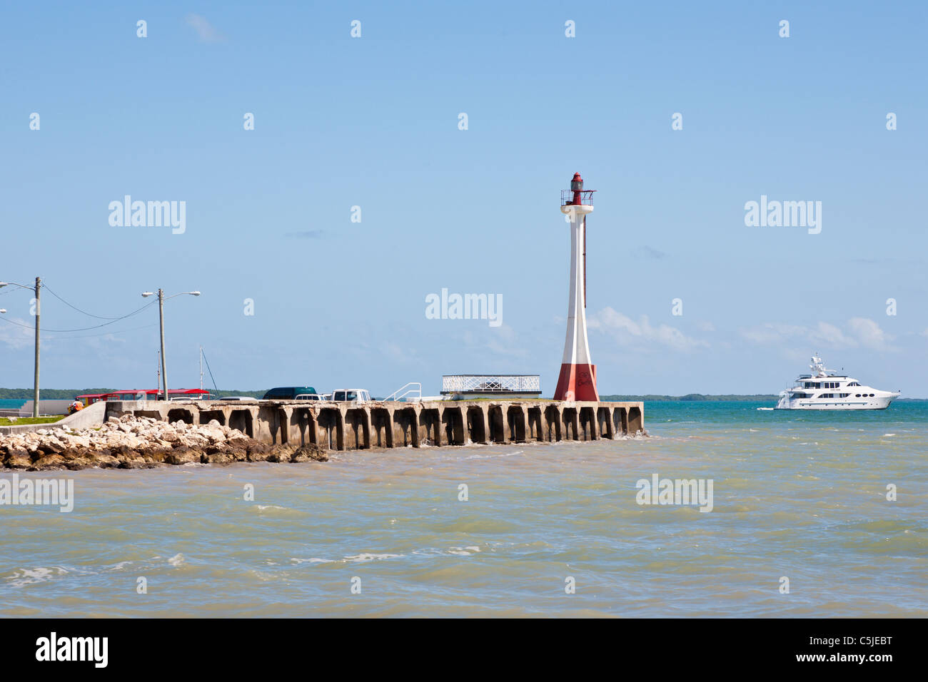 Baron Bliss Lighthouse at the entrance to the Belize River in Belize ...