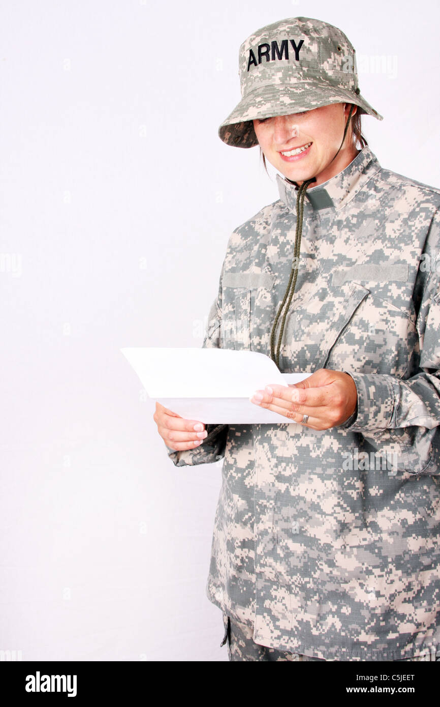 An adult soldier reading a letter from home Stock Photo - Alamy