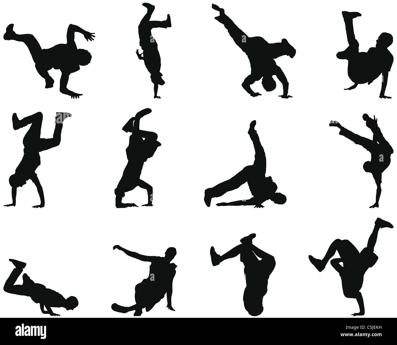 Collection of different break-dance silhouettes. Vector illustration ...