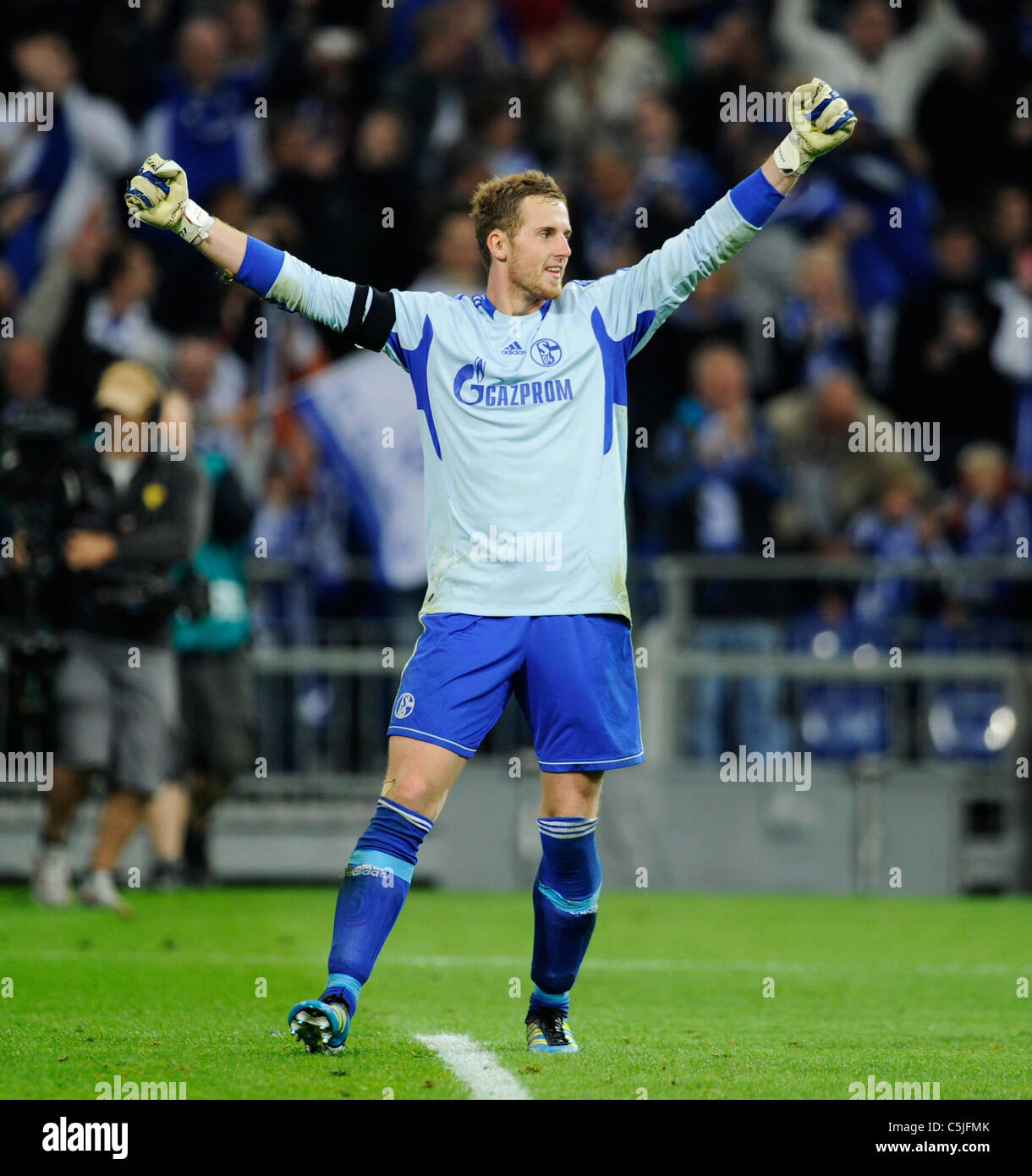 Schalke 04 goalkeeper Ralf Faehrmann celebrates after winning the ...