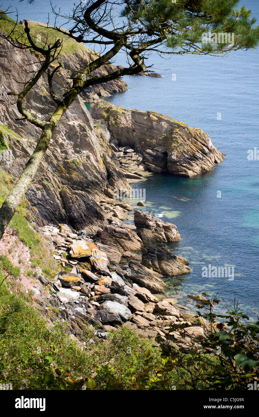 Rocky Devon cove,View from South West Coast Path in Devon,wild open sea ...