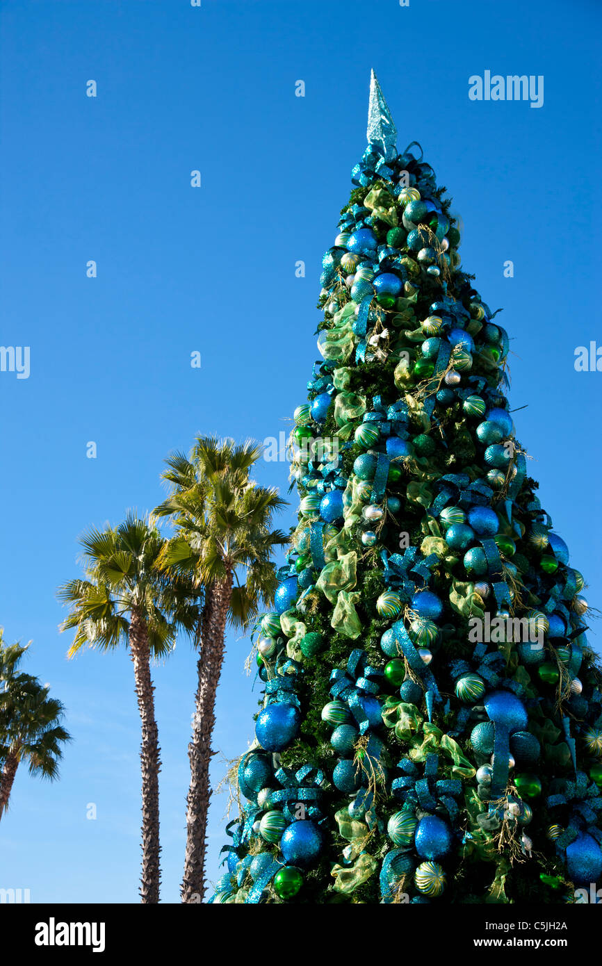 Christmas tree with baubles at The Pike, Long Beach, California Stock ...