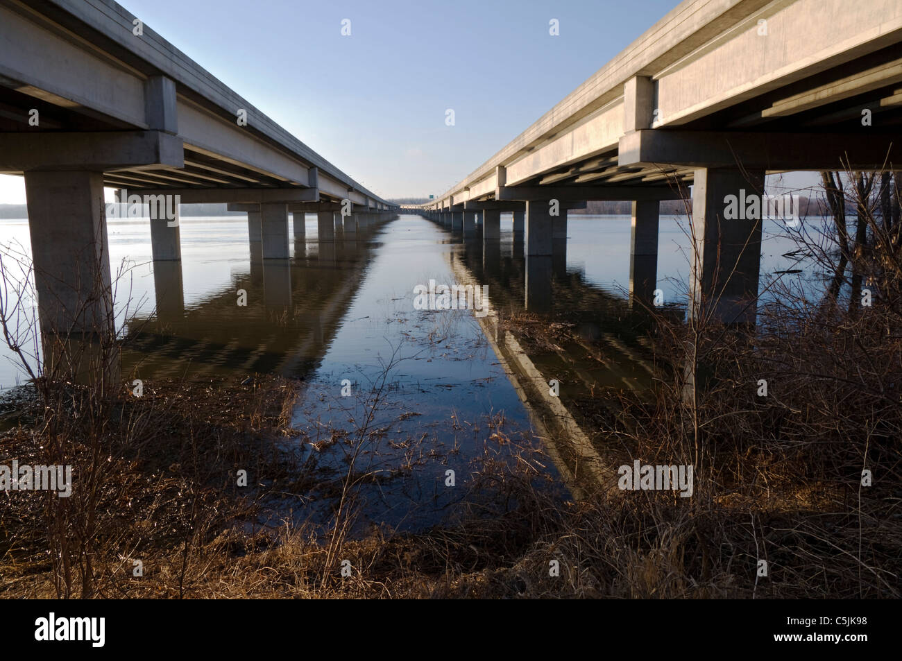 cedar bridge or highway 77 roadway along shores of minnesota river in ...