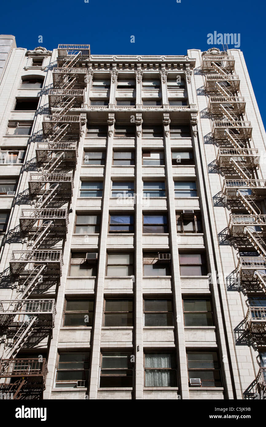Building with fire escapes in Downtown, Los Angeles, California, USA ...