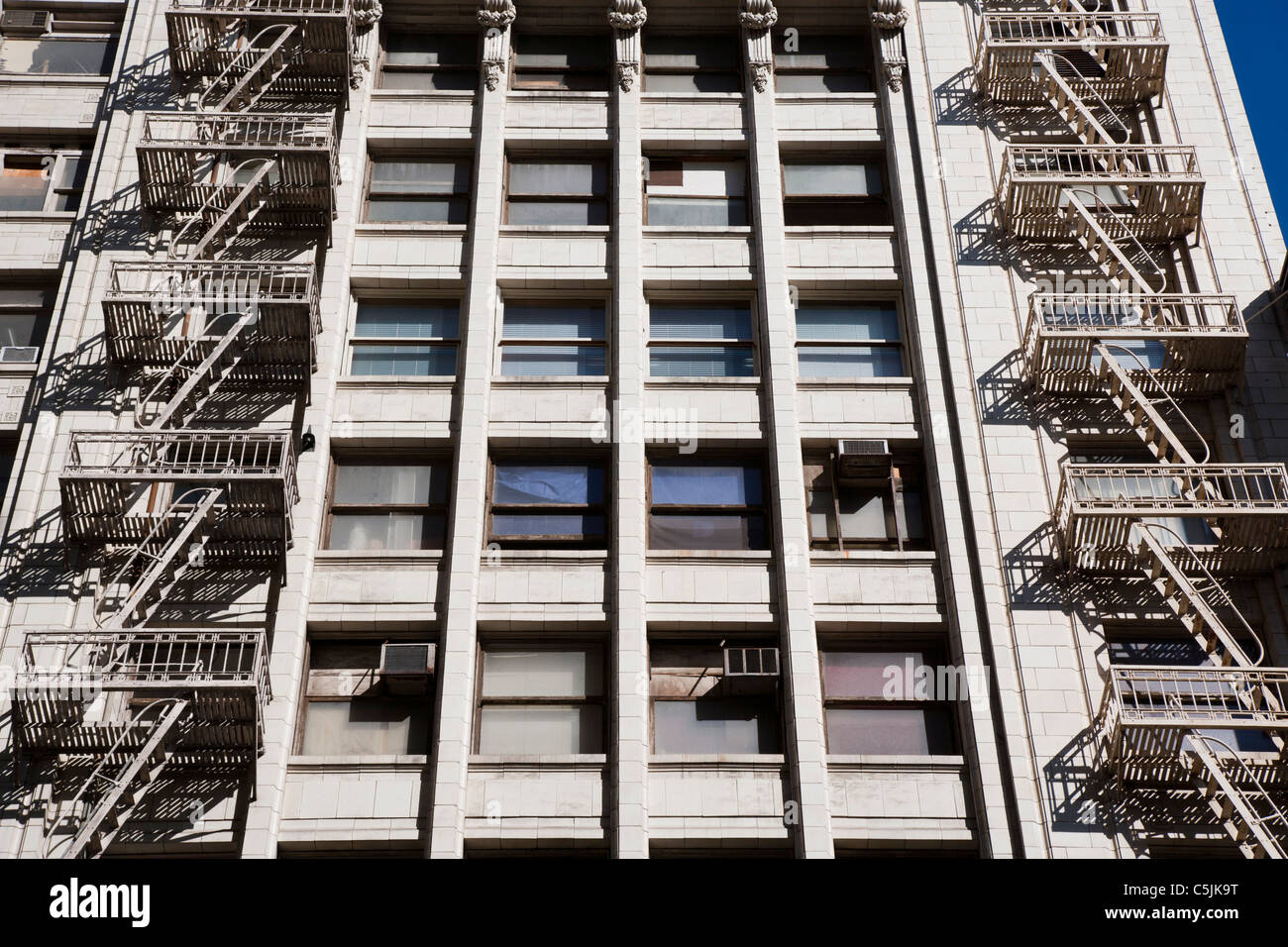 Building with fire escapes in Downtown, Los Angeles, California, USA ...