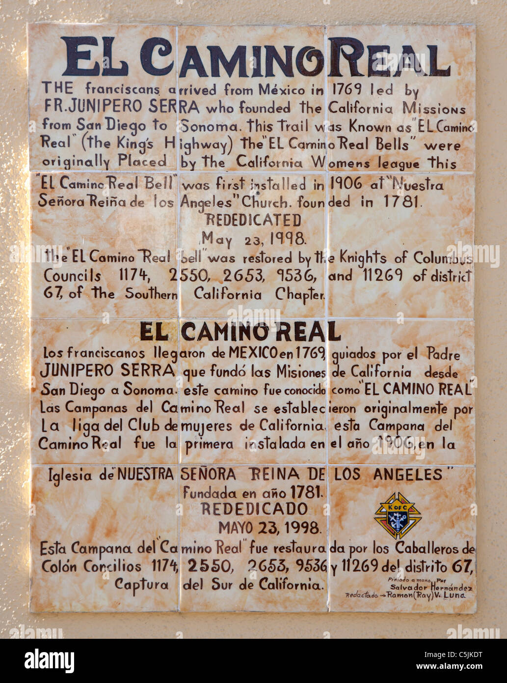 El Camino Real tiled sign in the Old Colonial Spanish Quarter, Los ...