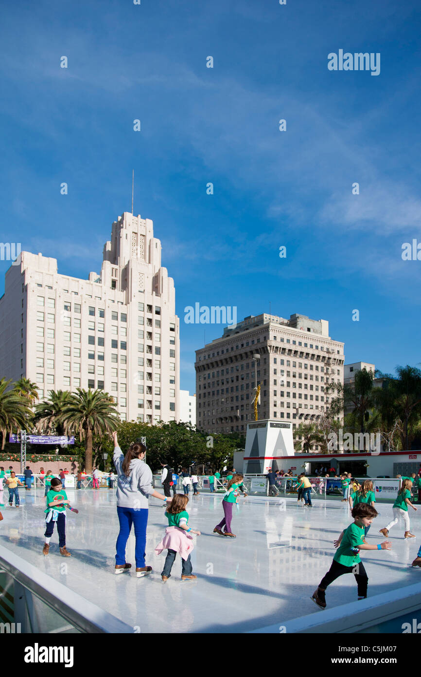 Ice-Skating at Christmas in Pershing Square, Downtown, Los Angeles ...