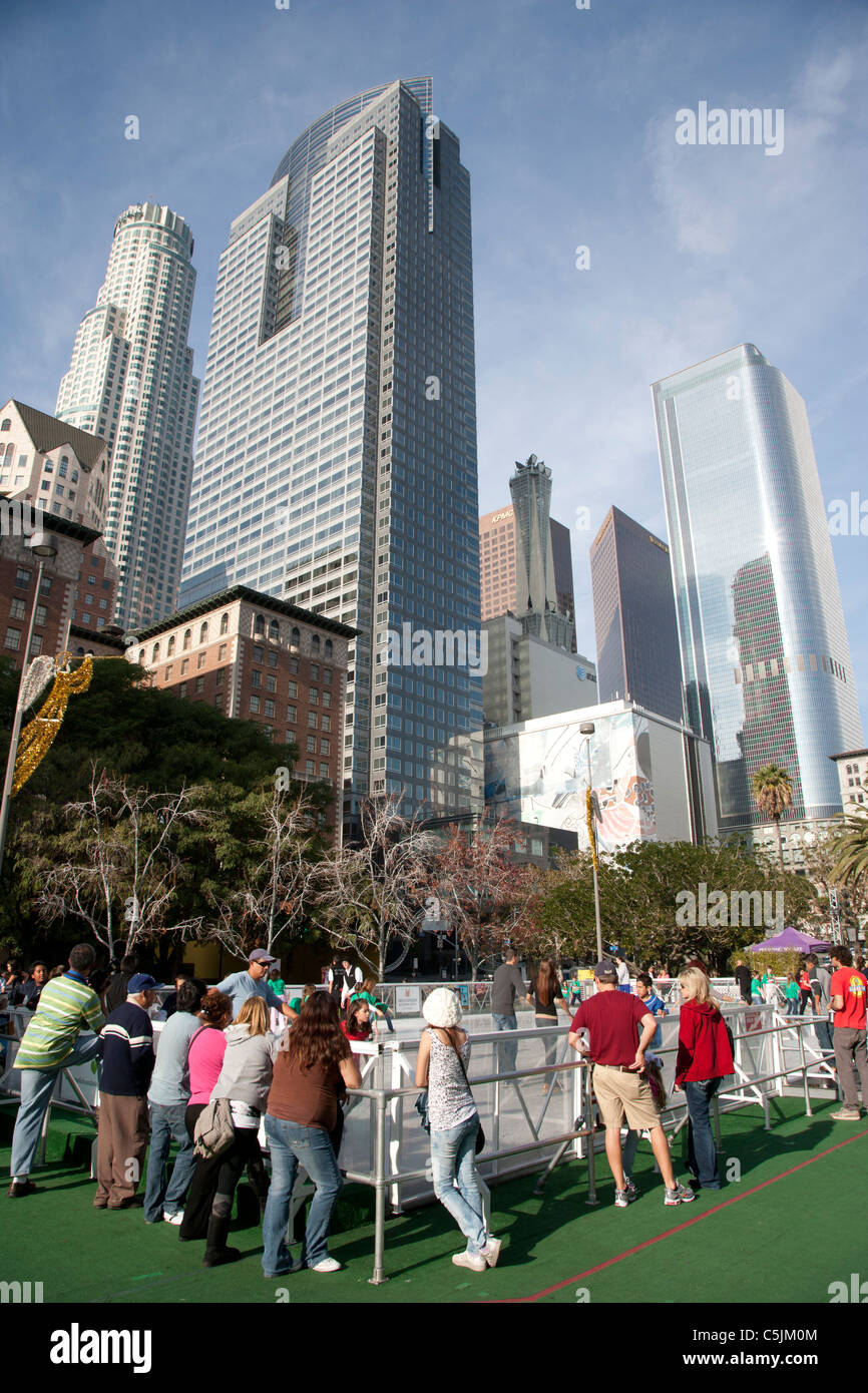 Ice-Skating at Christmas in Pershing Square, Downtown, Los Angeles ...