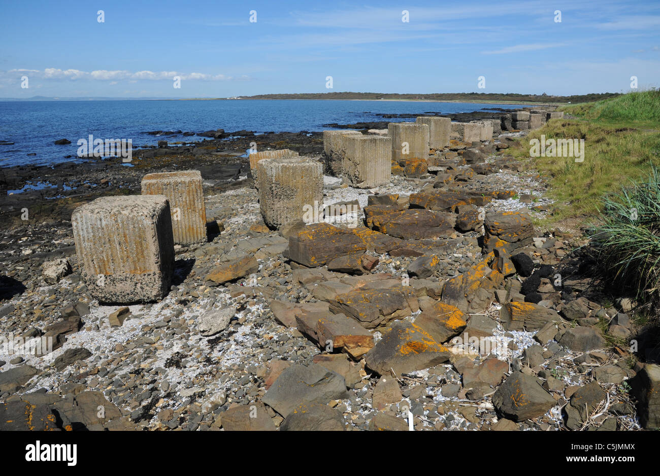 Remnants of World War II shore defences at Longniddry, Scotland Stock ...