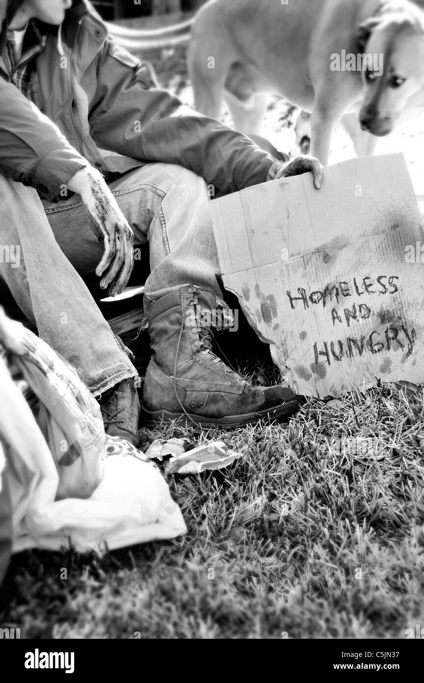 Homeless man and dog Stock Photo - Alamy