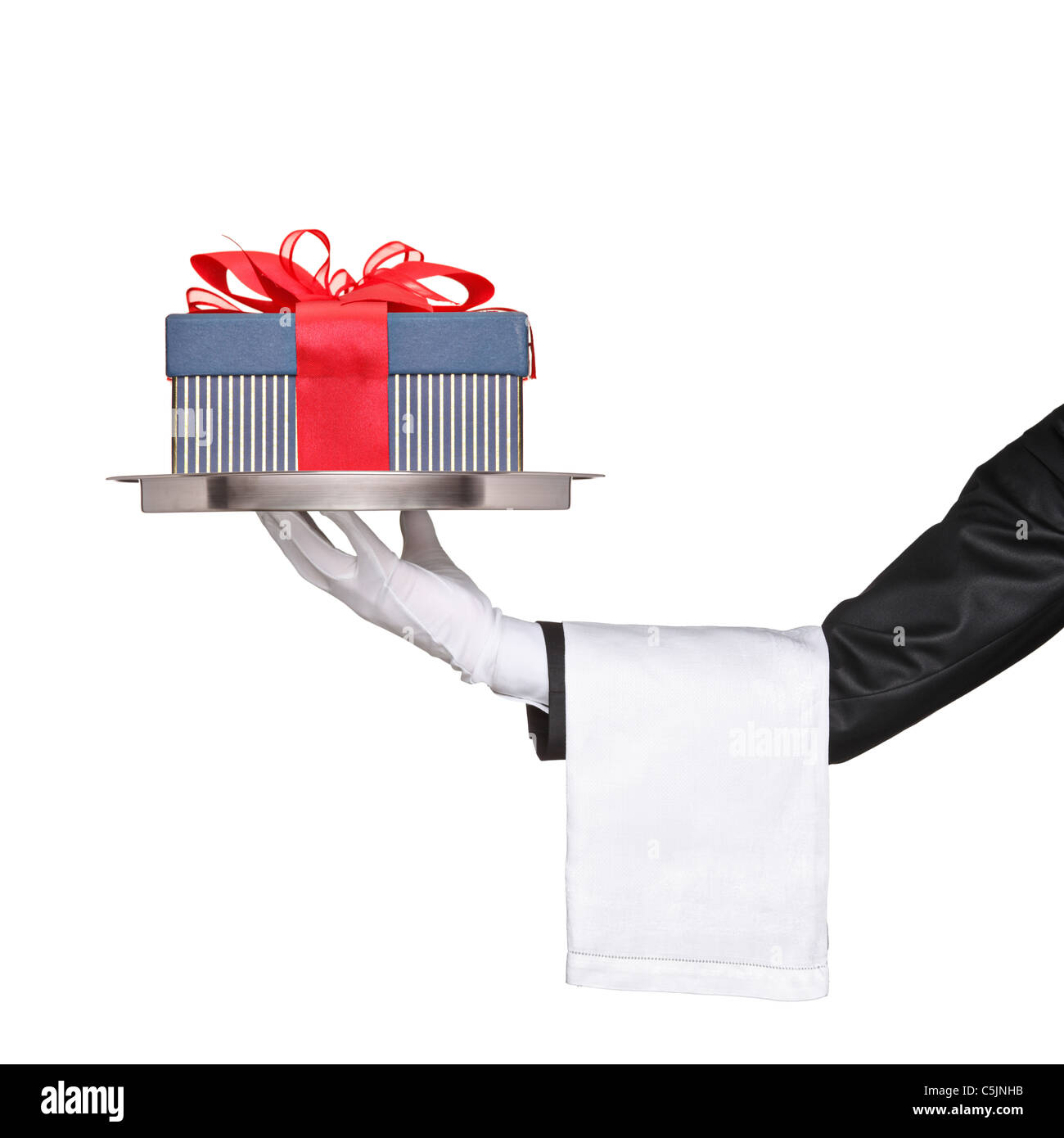 Waiter white towel on arm hi-res stock photography and images - Alamy