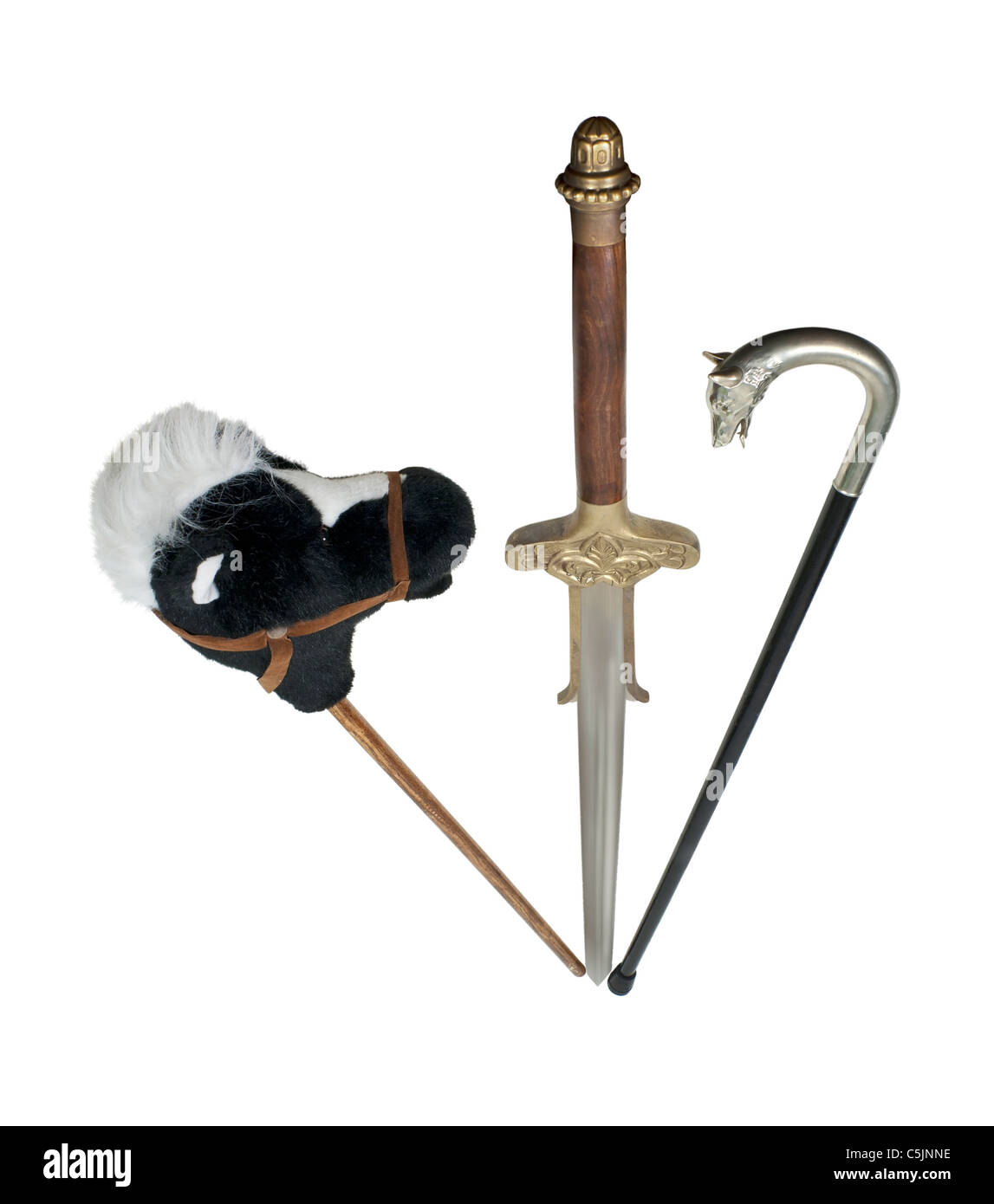 Stages of life shown by a hobby horse, sword, and a silver cane - path ...