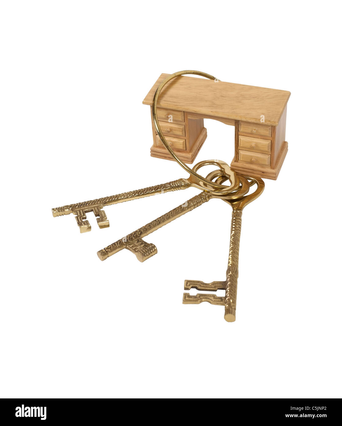 Unlock office tools shown by an intricate set of brass keys around a ...