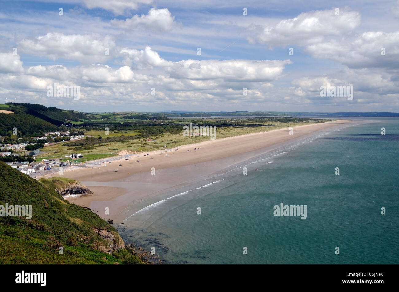 Pendine Sands in South Wales. A panoramic photo of the beach and ...