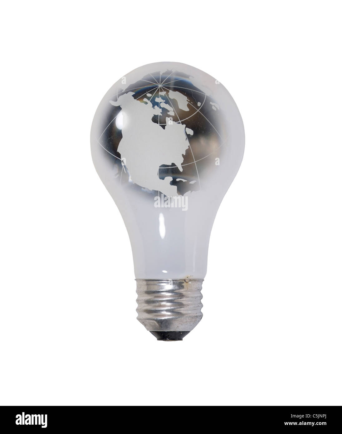 World energy shown by a round glass light bulb made from a glass globe ...